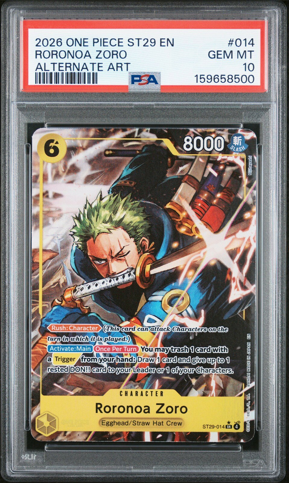 PRODUCT DETAILS 【商品情報】・鑑定機関: PSA・グレード: 10・カード名（キャラクター）: RORONOA ZORO (ロロノア・ゾロ)・年式・シリーズ（セット名）: 2026 ONE PIECE STARTER DEC...