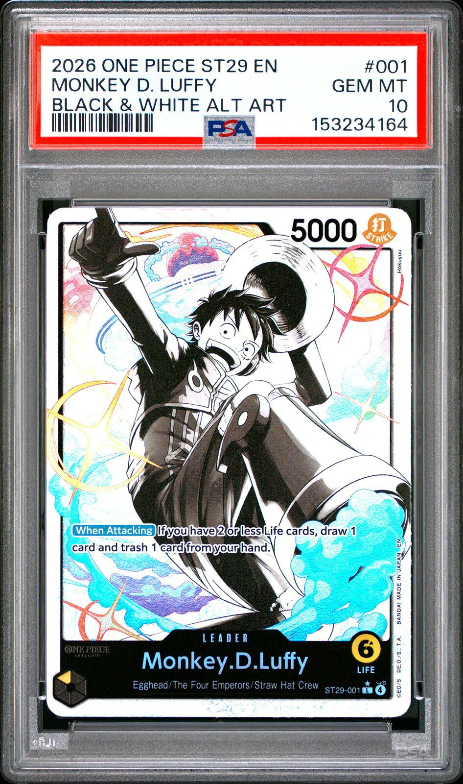 PRODUCT DETAILS 【商品情報】・鑑定機関: PSA・グレード: 10・カード名（キャラクター）: MONKEY D. LUFFY・年式・シリーズ（セット名）: 2026 STARTER DECK ST29-EGGHEAD・カー...