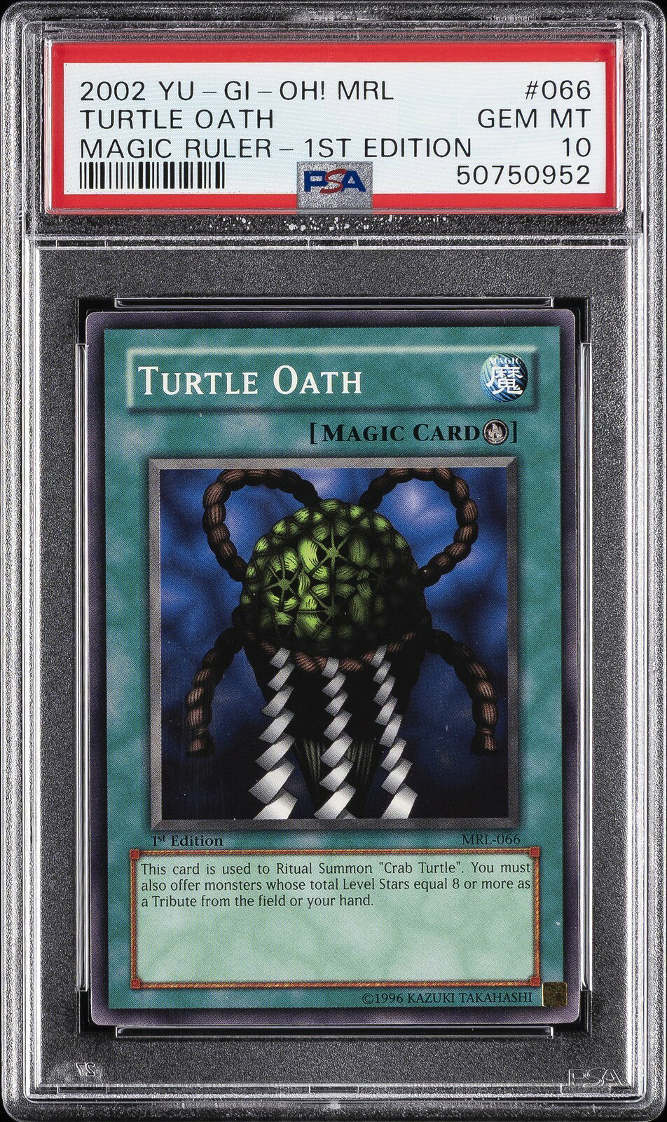 PRODUCT DETAILS 【商品情報】・鑑定機関:PSA・グレード:10・カード名（キャラクター）:Turtle Oath・年式・シリーズ（セット名）:2002 MRL-Magic Ruler (1ST EDITION)・カード番号:...