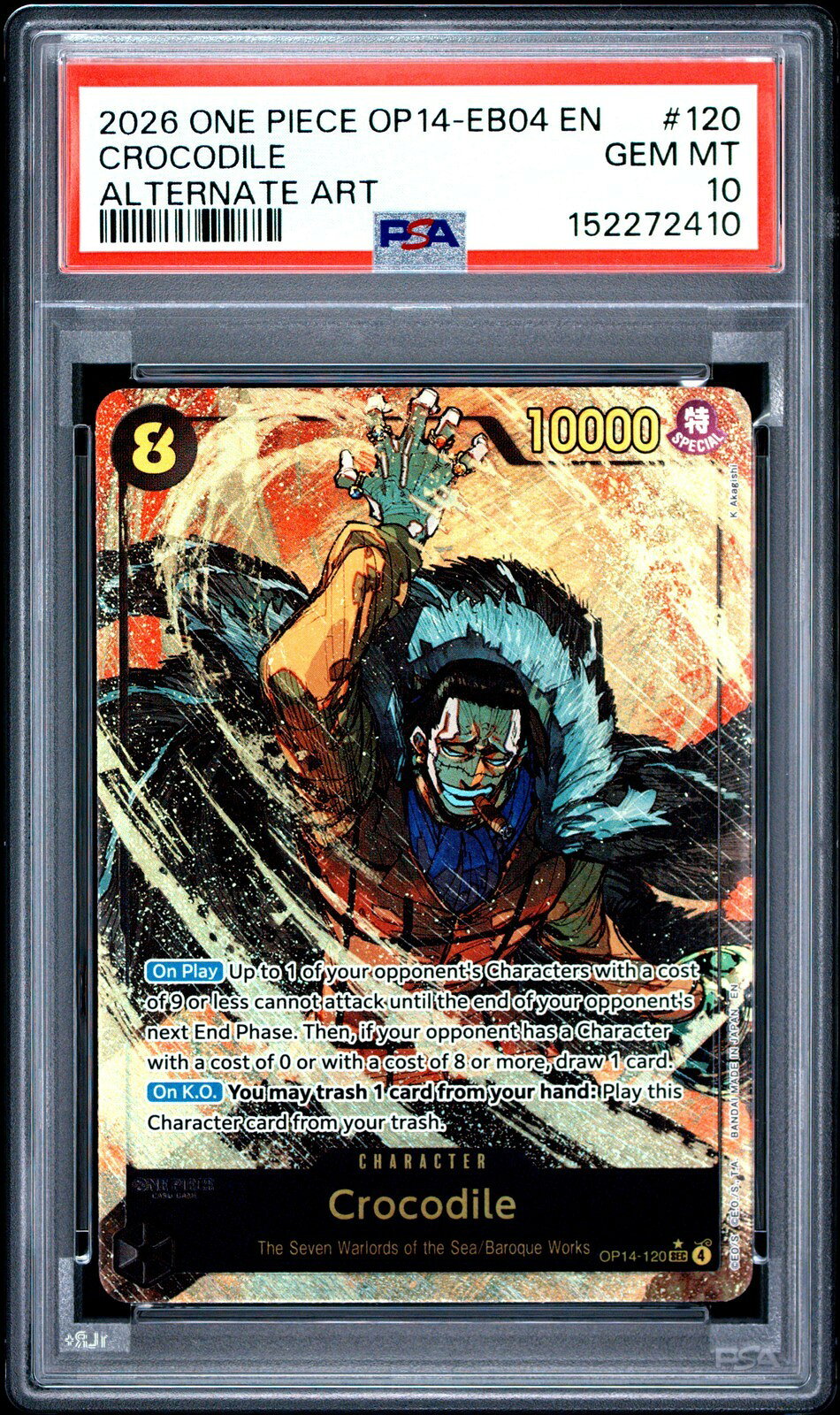PRODUCT DETAILS 【商品情報】・鑑定機関: PSA・グレード: 10・カード名（キャラクター）: CROCODILE (ALTERNATE ART)・年式・シリーズ（セット名）: 2026 ONE PIECE OP14-EB0...