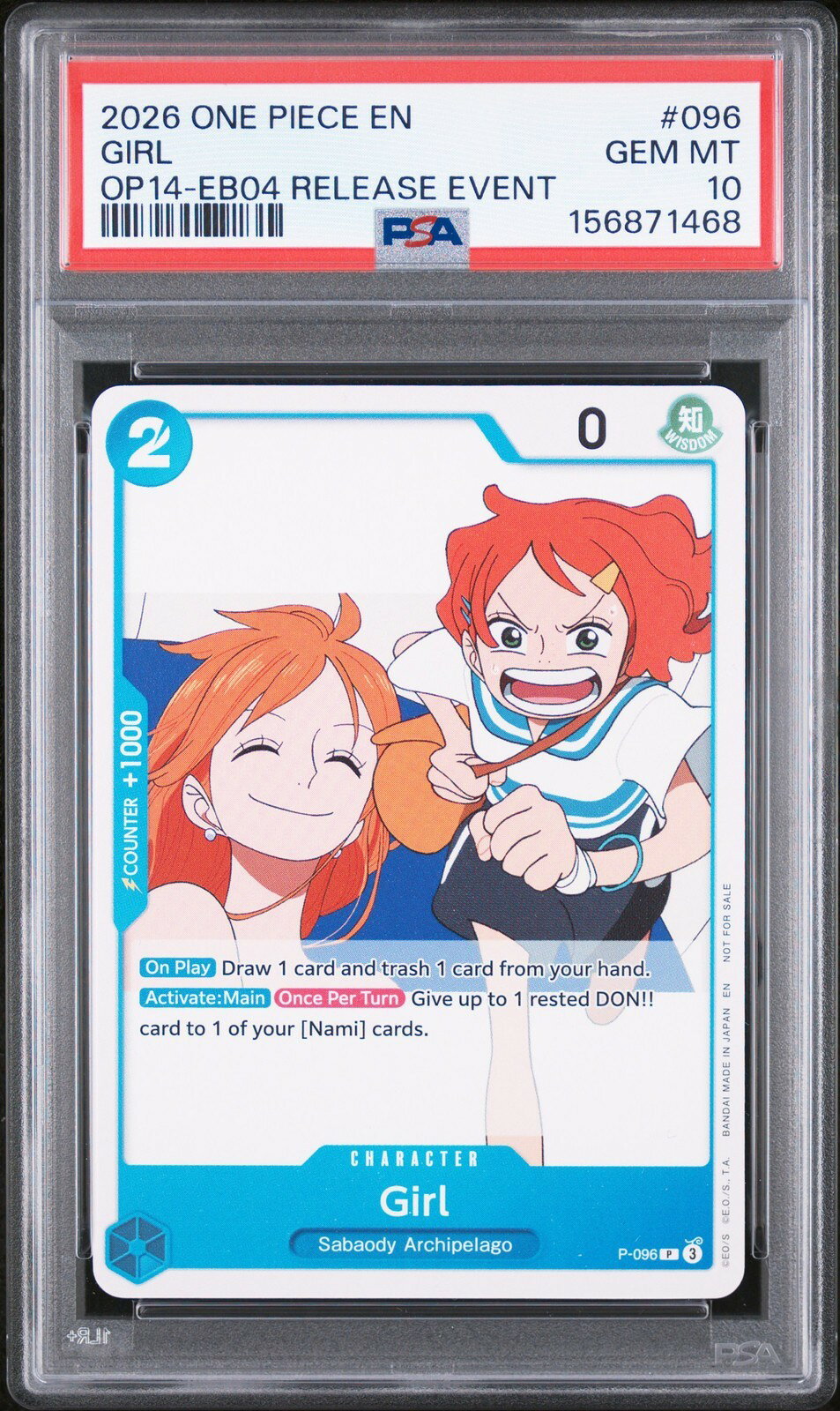 PRODUCT DETAILS 【商品情報】・鑑定機関: PSA・グレード: 10・カード名（キャラクター）: GIRL・年式・シリーズ（セット名）: 2026 ONE PIECE PROMOS THE AZURE SEA'S SEVEN ...