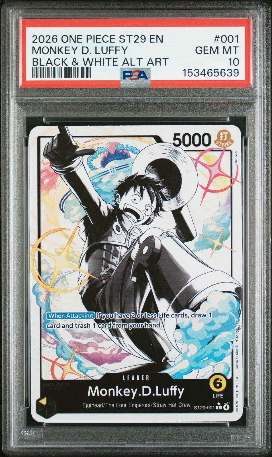 PRODUCT DETAILS 【商品情報】・鑑定機関：PSA・グレード：10・カード名（キャラクター）：MONKEY D. LUFFY・年式・シリーズ（セット名）：2026 STARTER DECK ST29-EGGHEAD・カード番号：...