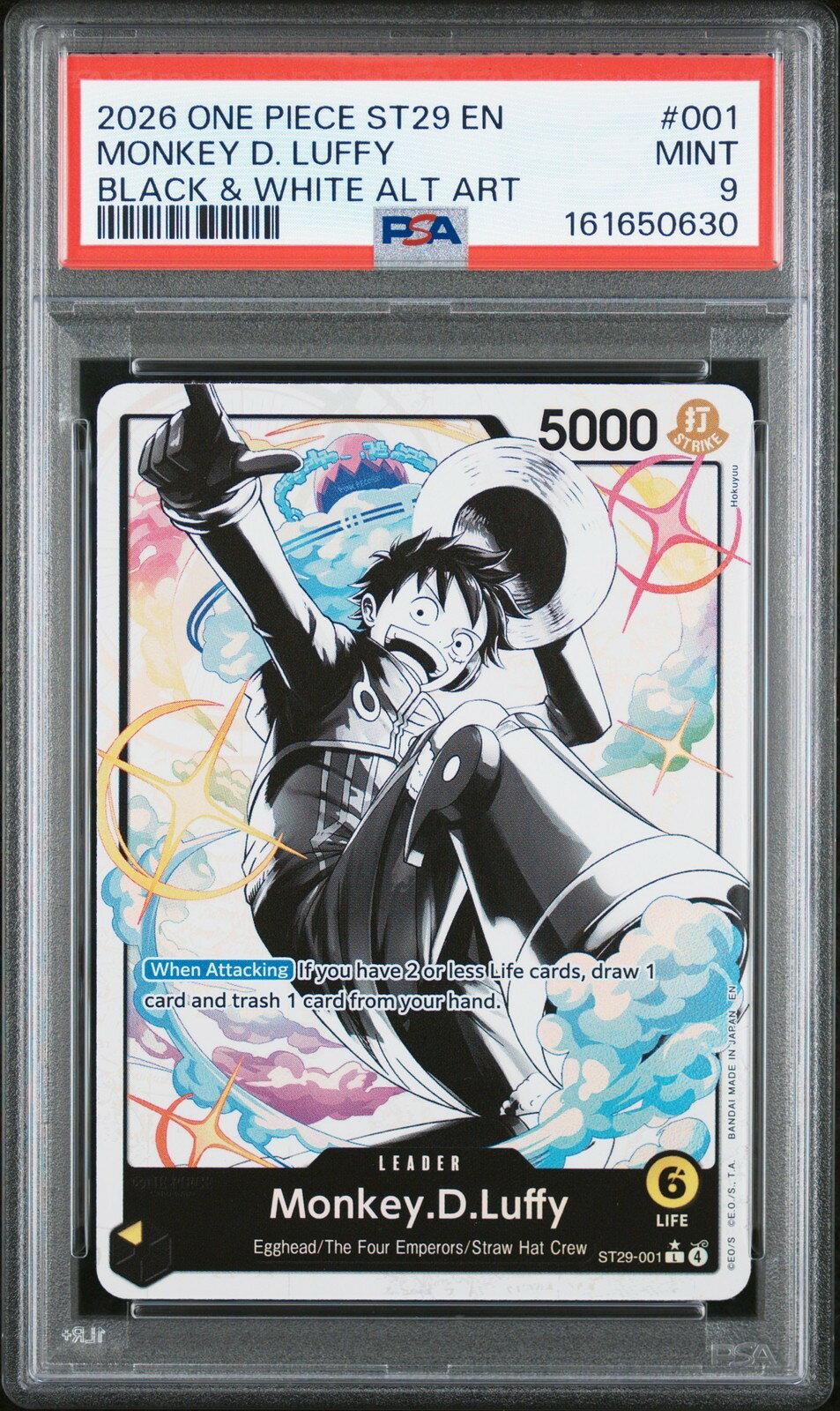 PRODUCT DETAILS 【商品情報】・鑑定機関：PSA・グレード：9・カード名（キャラクター）：MONKEY D. LUFFY・年式・シリーズ（セット名）：2026 STARTER DECK ST29-EGGHEAD・カード番号：#...