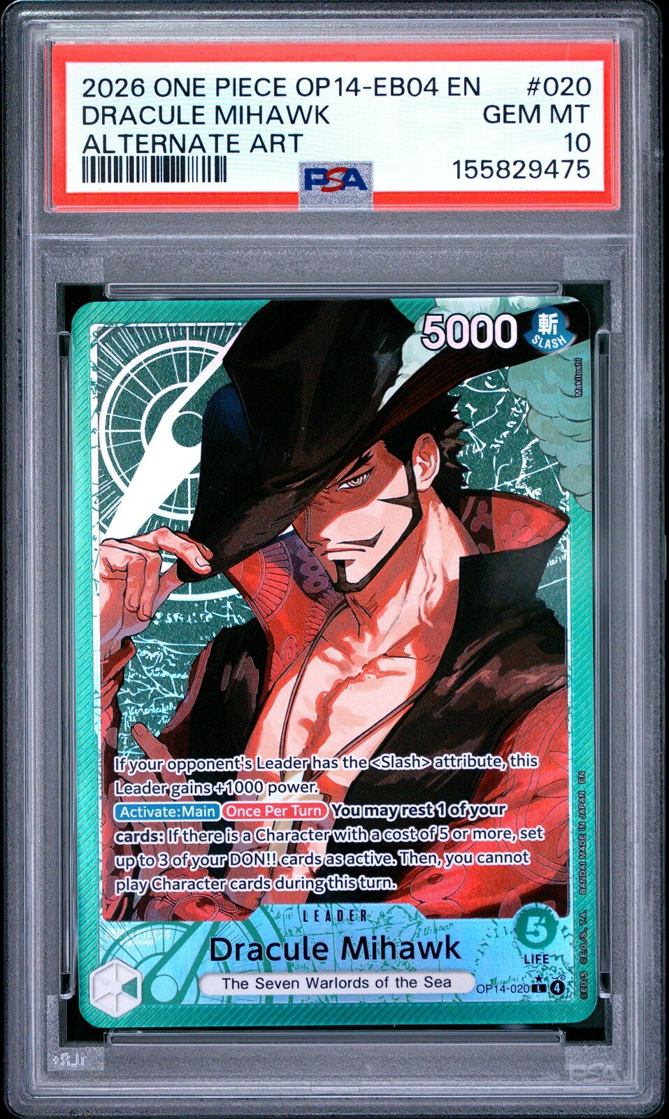 PRODUCT DETAILS 【商品情報】・鑑定機関：PSA・グレード：10・カード名（キャラクター）：DRACULE MIHAWK・年式・シリーズ（セット名）：2026 ONE PIECE OP14-EB04-THE AZURE SEA...