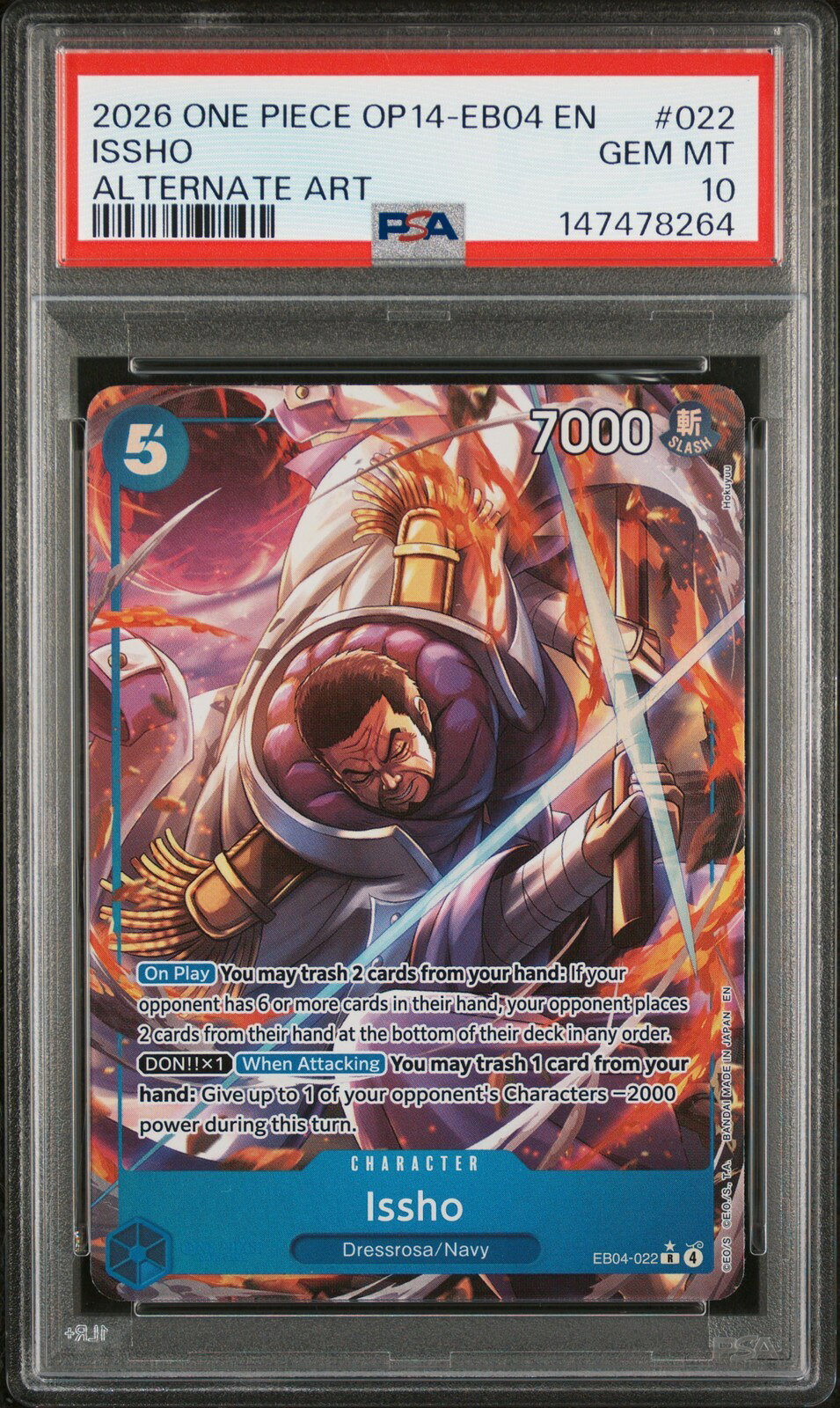 PRODUCT DETAILS 【商品情報】・鑑定機関：PSA・グレード：10・カード名（キャラクター）：ISSHO (イッショウ)・年式・シリーズ（セット名）：2026 ONE PIECE OP14-EB04-THE AZURE SEA'...