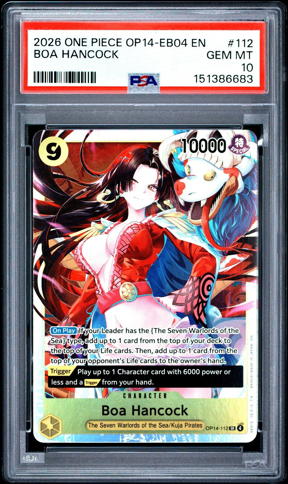 PRODUCT DETAILS 【商品情報】・鑑定機関:PSA・グレード:10・カード名（キャラクター）:ボア・ハンコック (BOA HANCOCK)・年式・シリーズ（セット名）:2026 ONE PIECE OP14-EB04-THE A...