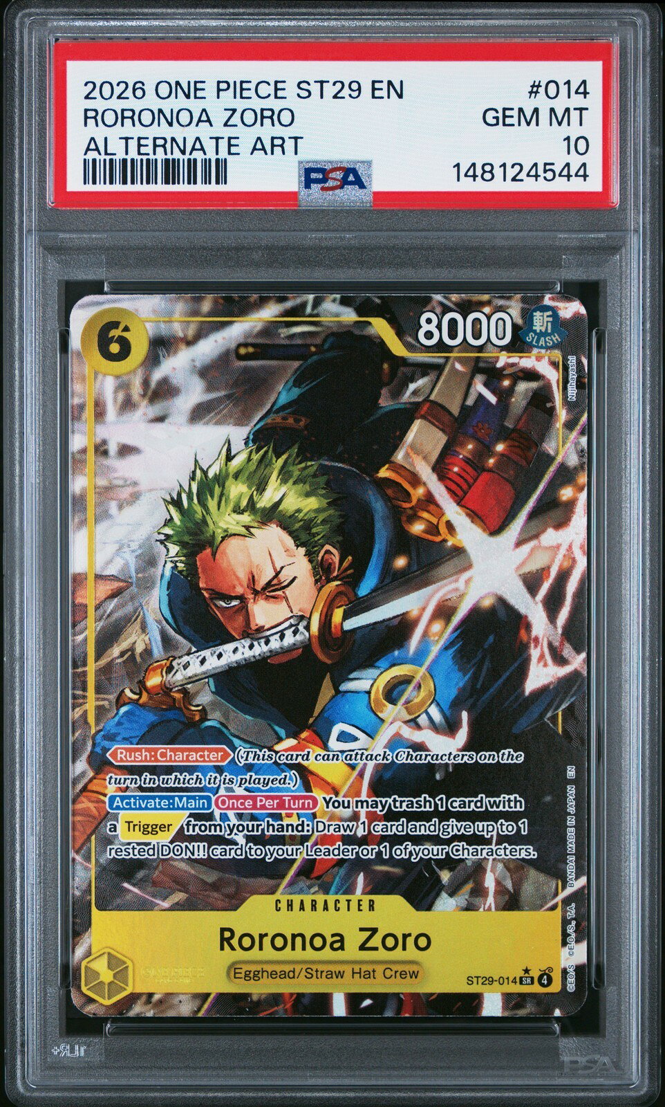 PRODUCT DETAILS 【商品情報】・鑑定機関:PSA・グレード:10・カード名（キャラクター）:RORONOA ZORO (ロロノア・ゾロ)・年式・シリーズ（セット名）:2026 ONE PIECE STARTER DECK ST...