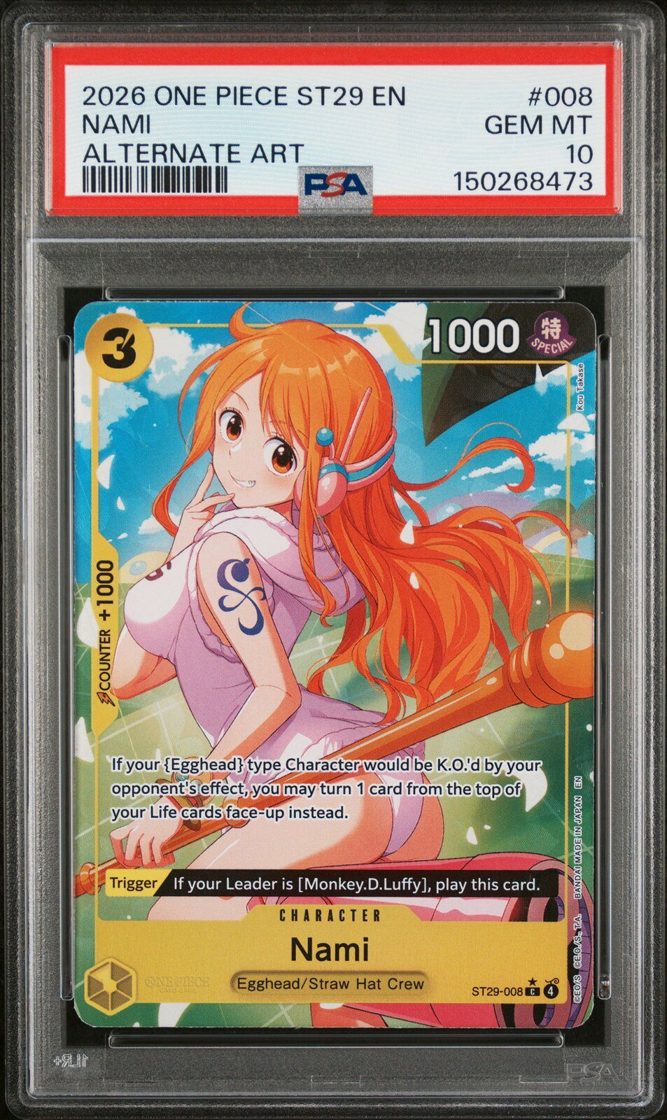 PRODUCT DETAILS 【商品情報】・鑑定機関:PSA・グレード:10・カード名（キャラクター）:NAMI（ナミ）・年式・シリーズ（セット名）:2026 ONE PIECE STARTER DECK ST29-EGGHEAD・カード...