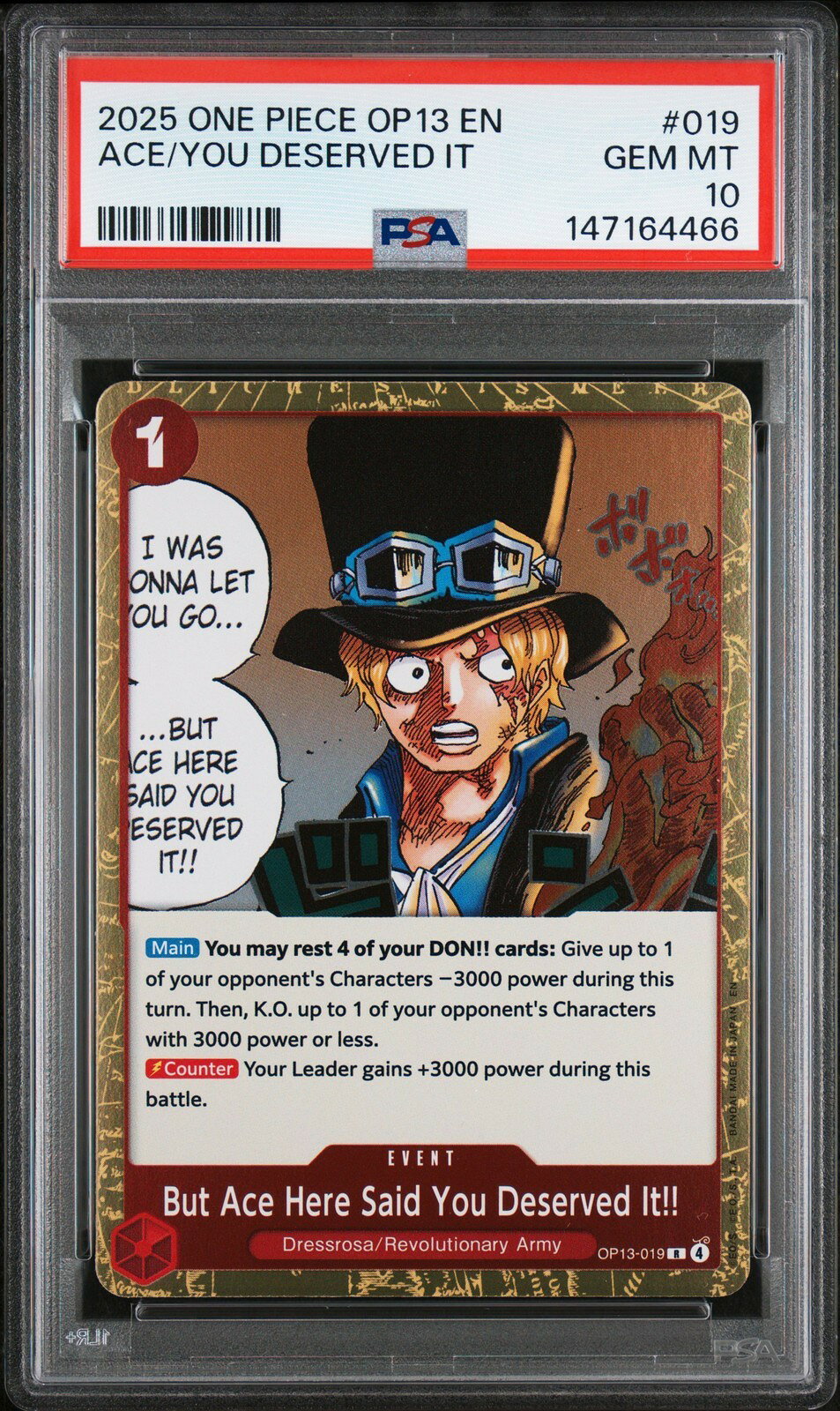 PRODUCT DETAILS 【商品情報】・鑑定機関: PSA・グレード: 10・カード名（キャラクター）: BUT ACE HERE SAID YOU DESERVED IT!・年式・シリーズ（セット名）: 2025 ONE PIECE...