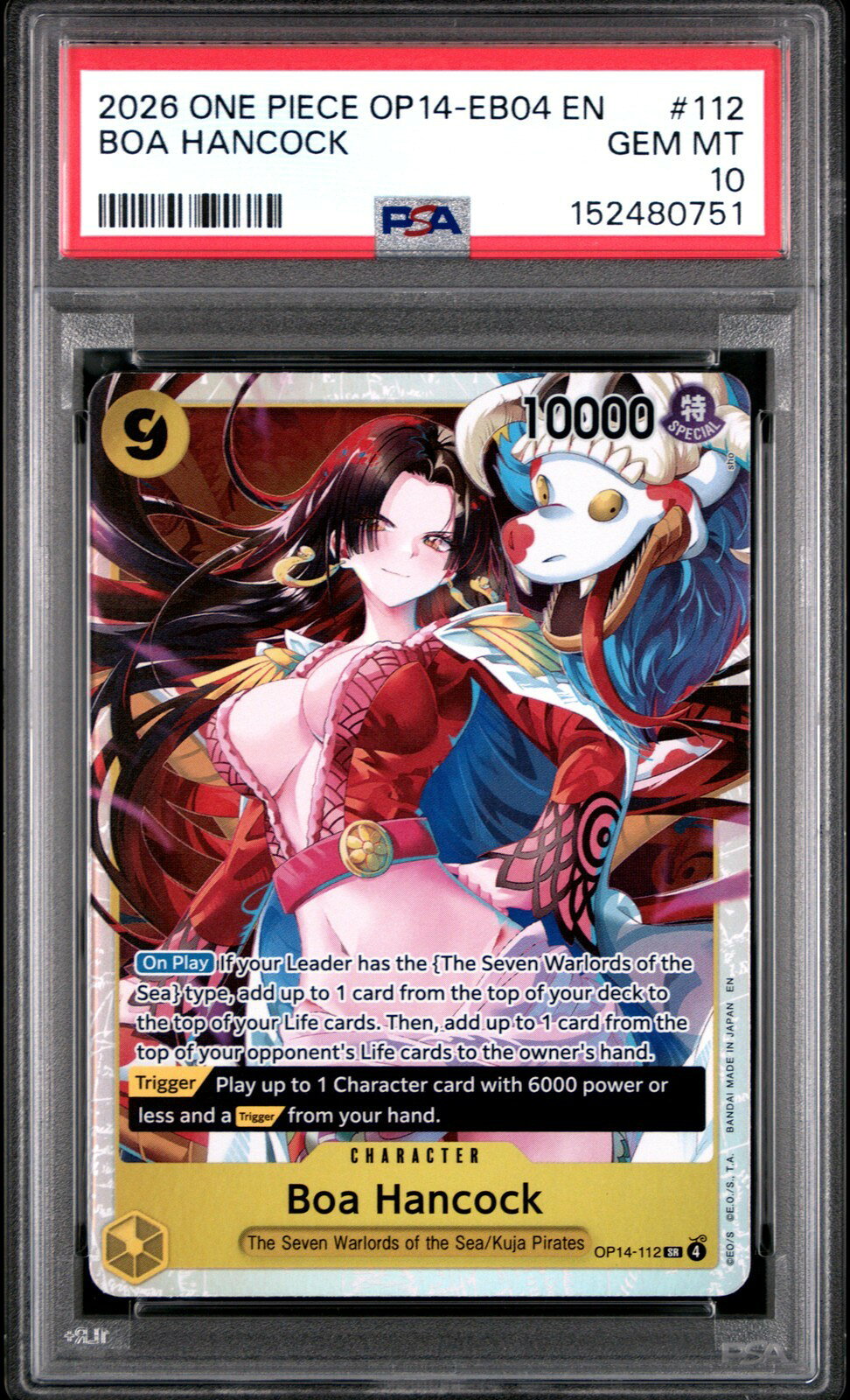 PRODUCT DETAILS 【商品情報】・鑑定機関:PSA・グレード:10・カード名（キャラクター）:BOA HANCOCK (ボア・ハンコック)・年式・シリーズ（セット名）:2026 ONE PIECE OP14-EB04-THE A...