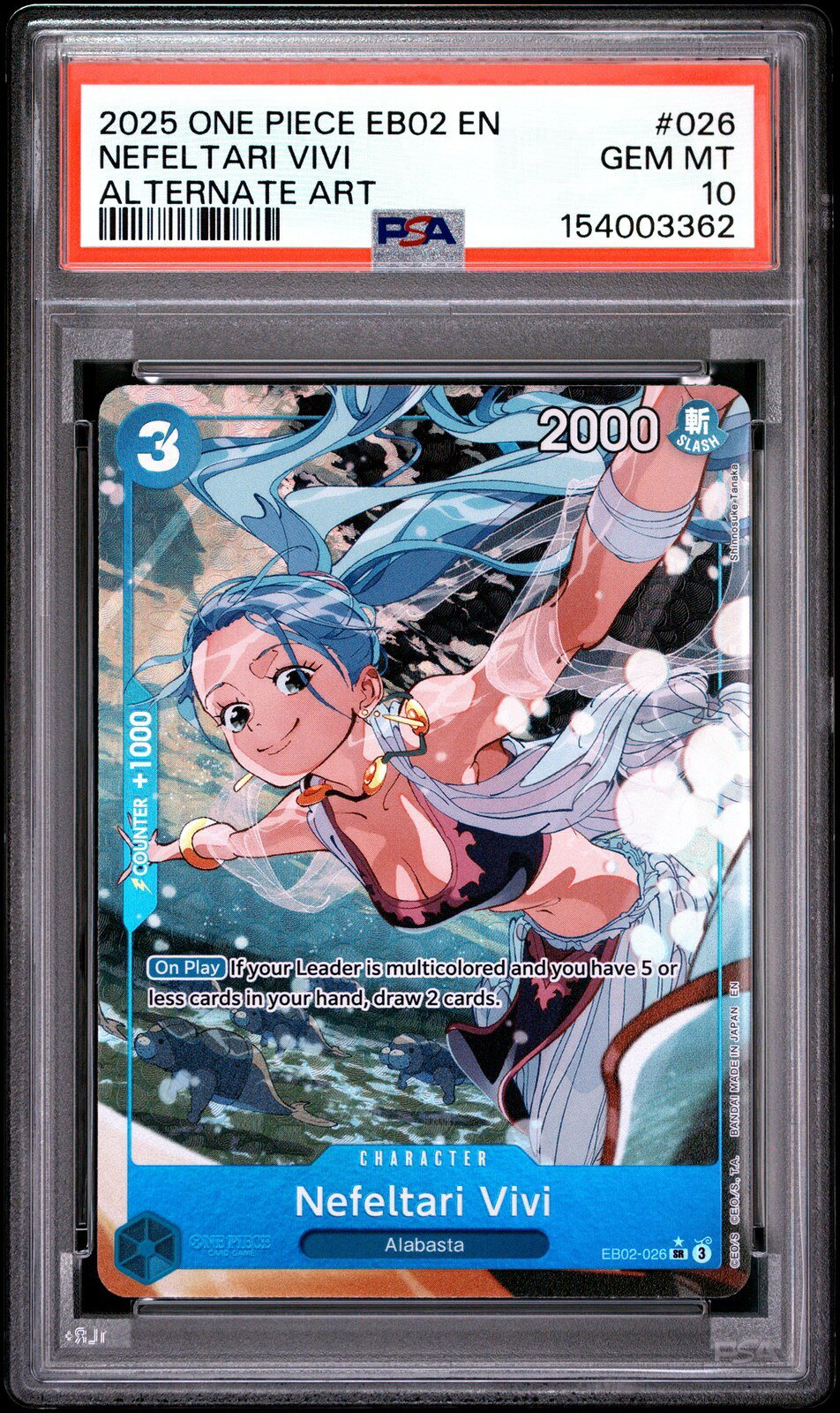 PRODUCT DETAILS 【商品情報】・鑑定機関：PSA・グレード：10・カード名（キャラクター）：NEFELTARI VIVI・年式・シリーズ（セット名）：2025 EB02-EXTRA BOOSTER -ANIME 25TH CO...