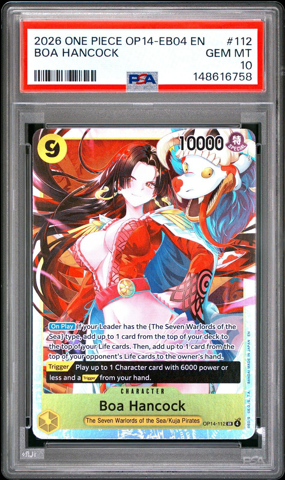PRODUCT DETAILS 【商品情報】・鑑定機関:PSA・グレード:10・カード名（キャラクター）:BOA HANCOCK（ボア・ハンコック）・年式・シリーズ（セット名）:2026 ONE PIECE OP14-EB04-THE AZ...