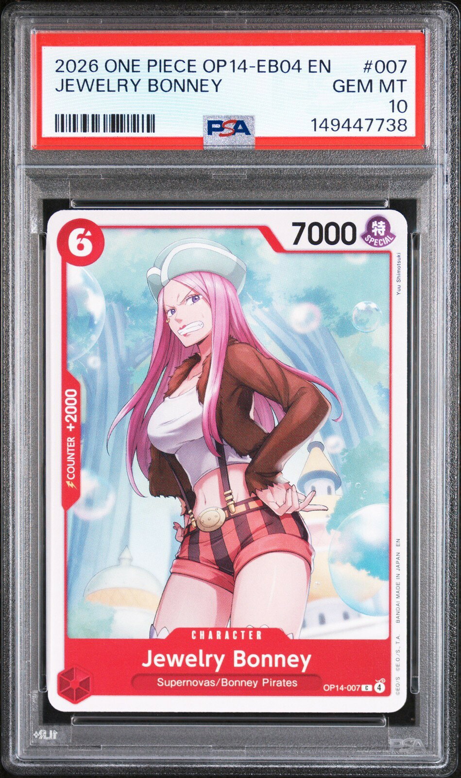 PRODUCT DETAILS 【商品情報】・鑑定機関:PSA・グレード:10・カード名（キャラクター）:JEWELRY BONNEY (ジュエリー・ボニー)・年式・シリーズ（セット名）:2026 THE AZURE SEA'S SEVEN...