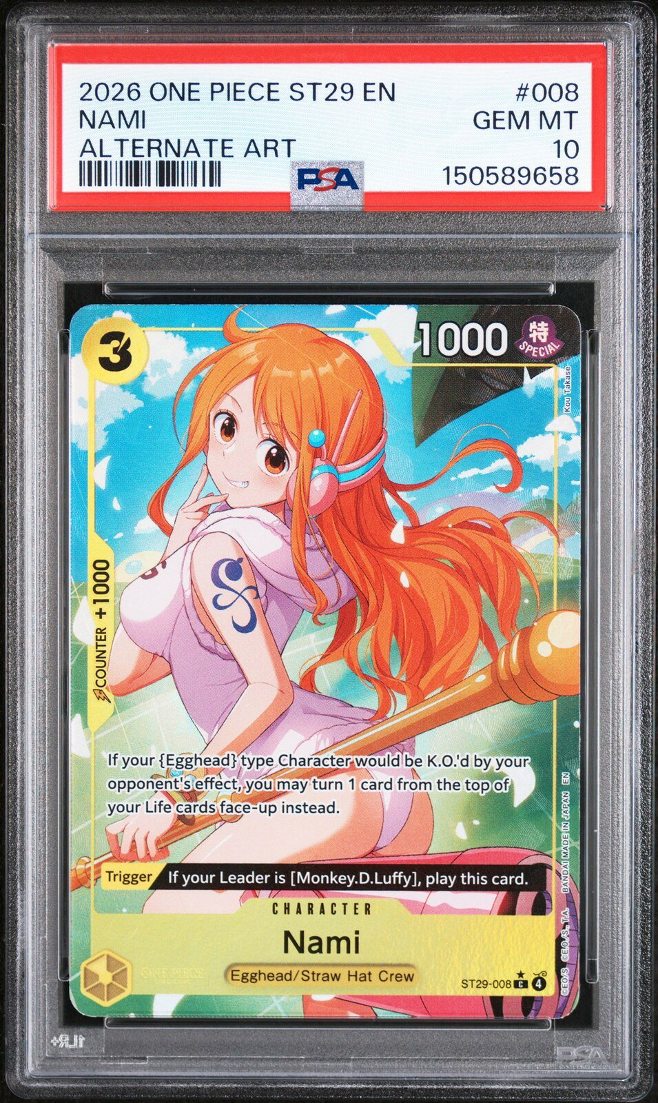 PRODUCT DETAILS 【商品情報】・鑑定機関: PSA・グレード: 10・カード名（キャラクター）: NAMI (ナミ)・年式・シリーズ（セット名）: 2026 ONE PIECE STARTER DECK ST29-EGGHEA...