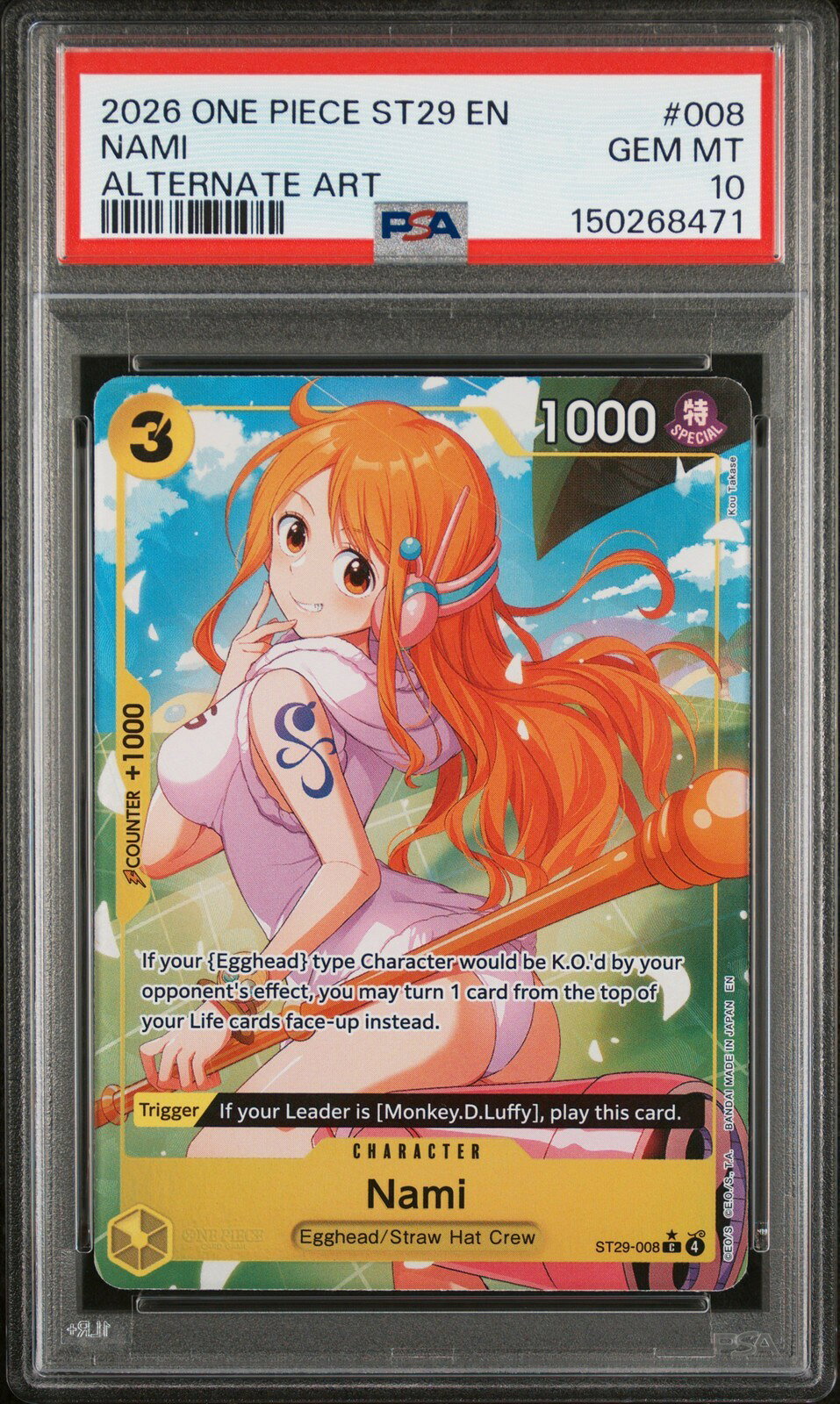PRODUCT DETAILS 【商品情報】・鑑定機関：PSA・グレード：10・カード名（キャラクター）：NAMI (ナミ)・年式・シリーズ（セット名）：2026 ONE PIECE STARTER DECK ST29-EGGHEAD・カー...