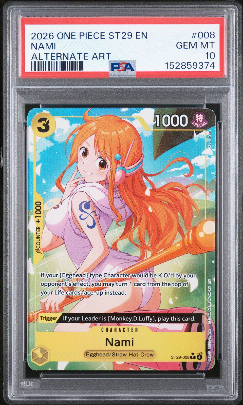 PRODUCT DETAILS 【商品情報】・鑑定機関:PSA・グレード:10・カード名（キャラクター）:NAMI・年式・シリーズ（セット名）:2026 ONE PIECE STARTER DECK ST29-EGGHEAD・カード番号:#...