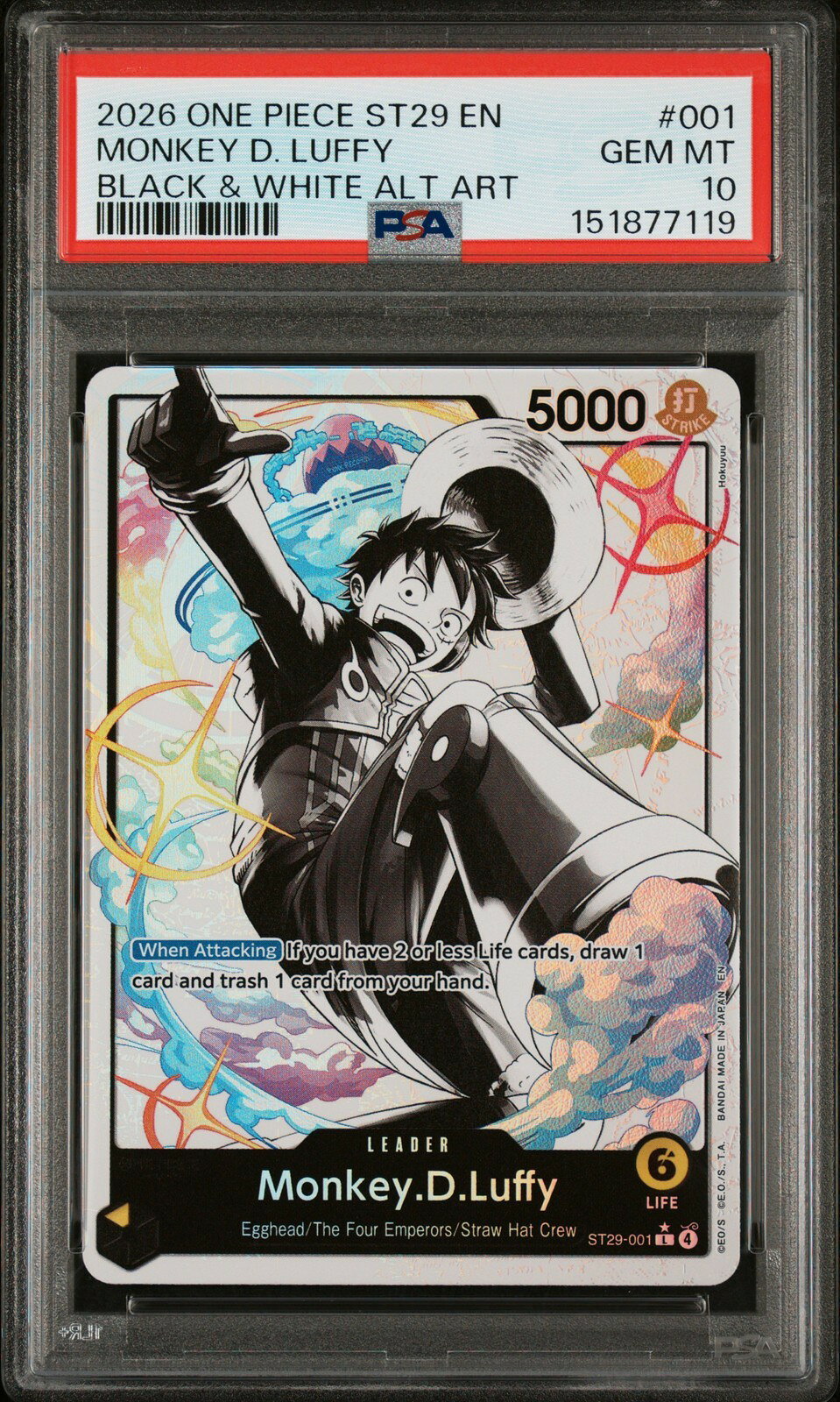 PRODUCT DETAILS 【商品情報】・鑑定機関：PSA・グレード：10・カード名（キャラクター）：MONKEY D. LUFFY（モンキー・D・ルフィ）・年式・シリーズ（セット名）：2026 ONE PIECE STARTER DE...