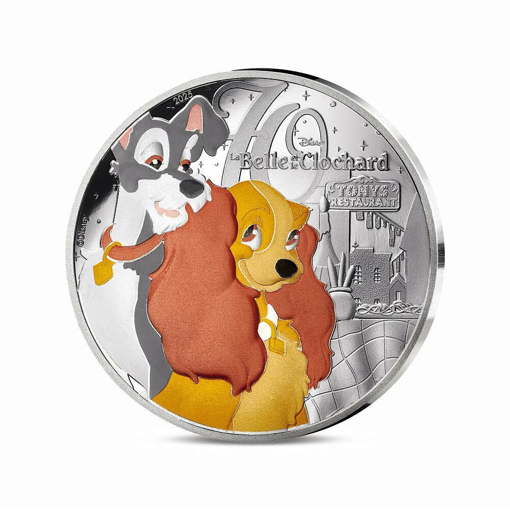 PRODUCT DETAILS ディズニー わんわん物語 10ユーロ銀貨 プルーフ 2025 モネ・ド・パリ【商品情報】・テーマ/キャラクター：ディズニー/わんわん物語・額面：10ユーロ・金属：銀・品質：プルーフ・年式：2025・直径：37...