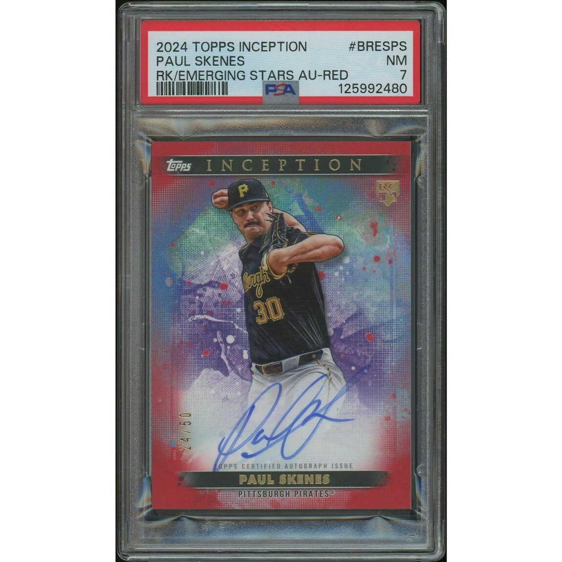 PRODUCT DETAILS 【中古】MLB 2024 Topps Inception ポール・スキーンズ Red Emerging Stars Rookie Auto #BRESPS /50 PSA 7 鑑定済【商品情報】・ 鑑定機関：...