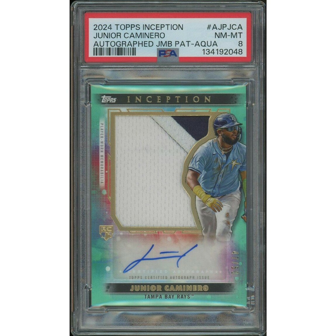 PRODUCT DETAILS 【中古】MLB 2024 Topps Inception ジュニア・カミネロ Aqua Rookie Jumbo Patch Auto #AJPJCA /50 PSA 8 鑑定済【商品情報】・ 鑑定機関：PS...