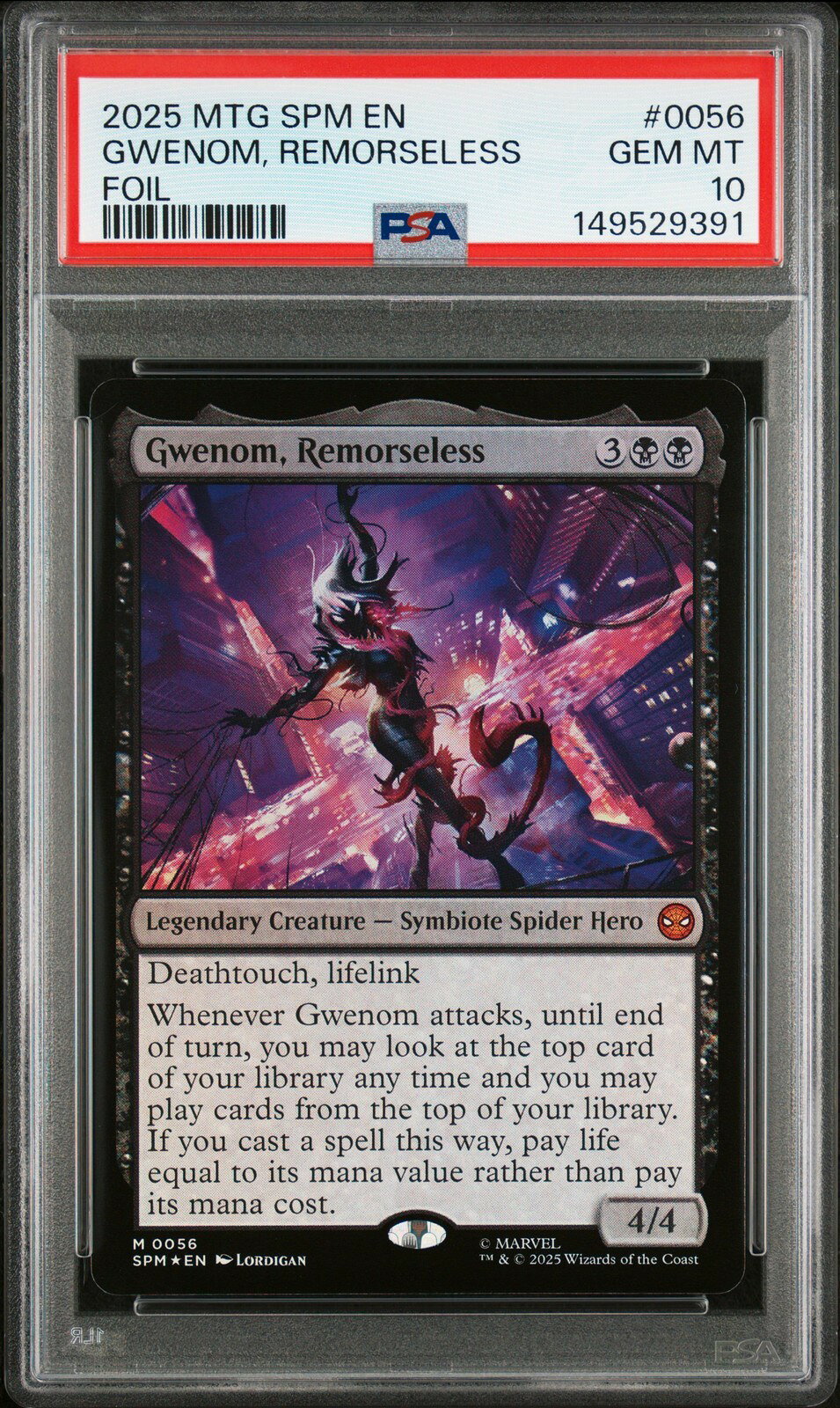 PRODUCT DETAILS 【商品情報】・鑑定機関: PSA・グレード: 10・カード名（キャラクター）: GWENOM, REMORSELESS・年式・シリーズ（セット名）: 2025 MARVEL'S SPIDER-MAN・カード番...