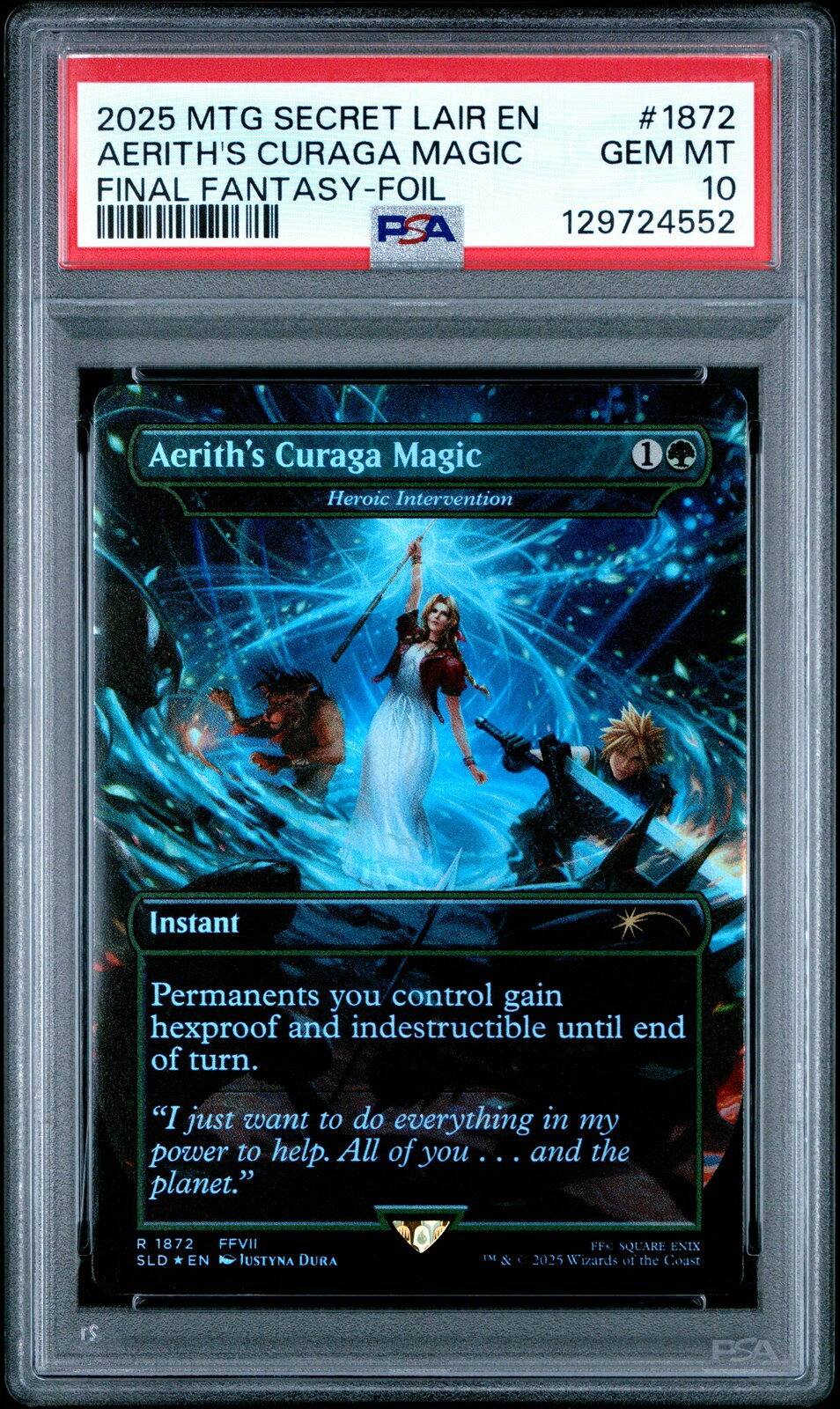 PRODUCT DETAILS 【商品情報】・鑑定機関：PSA・グレード：10・カード名（キャラクター）：Aerith's Curaga (エアリスのケアルガ)・年式・シリーズ（セット名）：2025 Secret Lair Drop・カード...