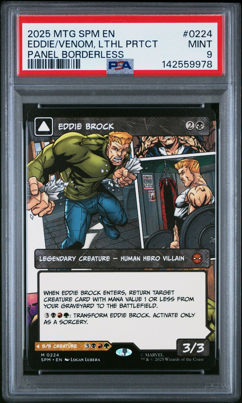 PRODUCT DETAILS 【商品情報】・鑑定機関：PSA・グレード：9・カード名（キャラクター）：EDDIE BROCK/VENOM, LETHAL PROTECTOR・年式・シリーズ（セット名）：2025 MARVEL'S SPID...