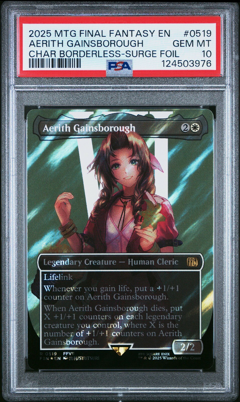 PRODUCT DETAILS 【商品情報】・鑑定機関：PSA・グレード：10・カード名（キャラクター）：AERITH GAINSBOROUGH・年式・シリーズ（セット名）：2025 FINAL FANTASY・カード番号：#0519・種別...