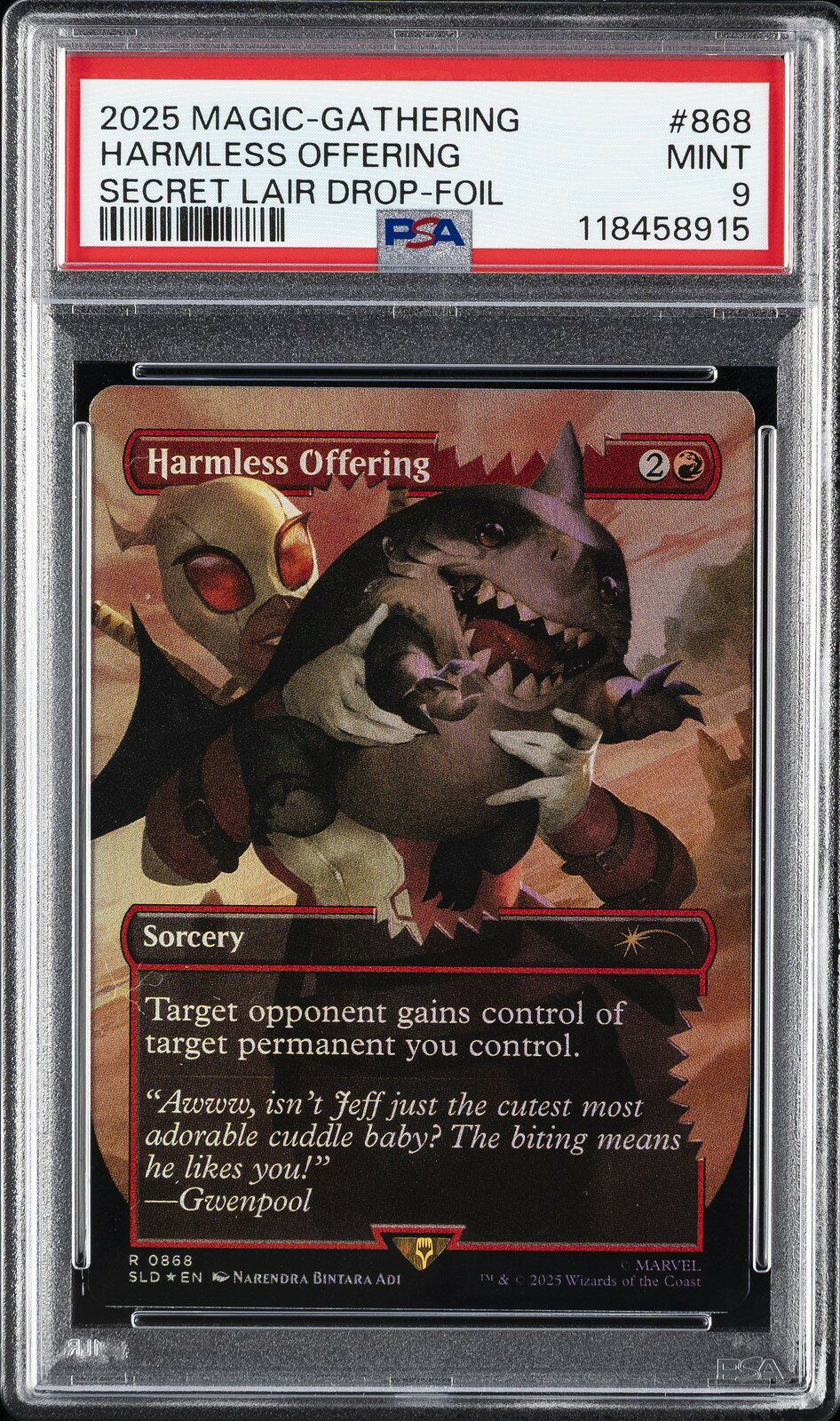 PRODUCT DETAILS 【商品情報】・鑑定機関：PSA・グレード：9・カード名（キャラクター）：Harmless Offering・年式・シリーズ（セット名）：2025 Secret Lair Drop Marvel's Deadp...