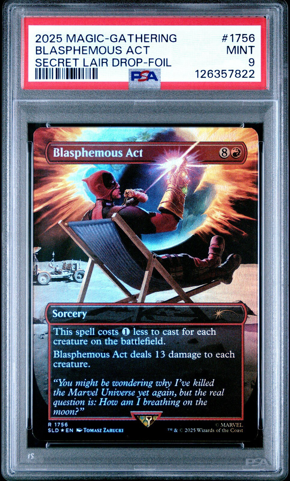 PRODUCT DETAILS 【商品情報】・鑑定機関:PSA・グレード:9・カード名（キャラクター）:Blasphemous Act・年式・シリーズ（セット名）:2025 Secret Lair Drop Marvel's Deadpoo...
