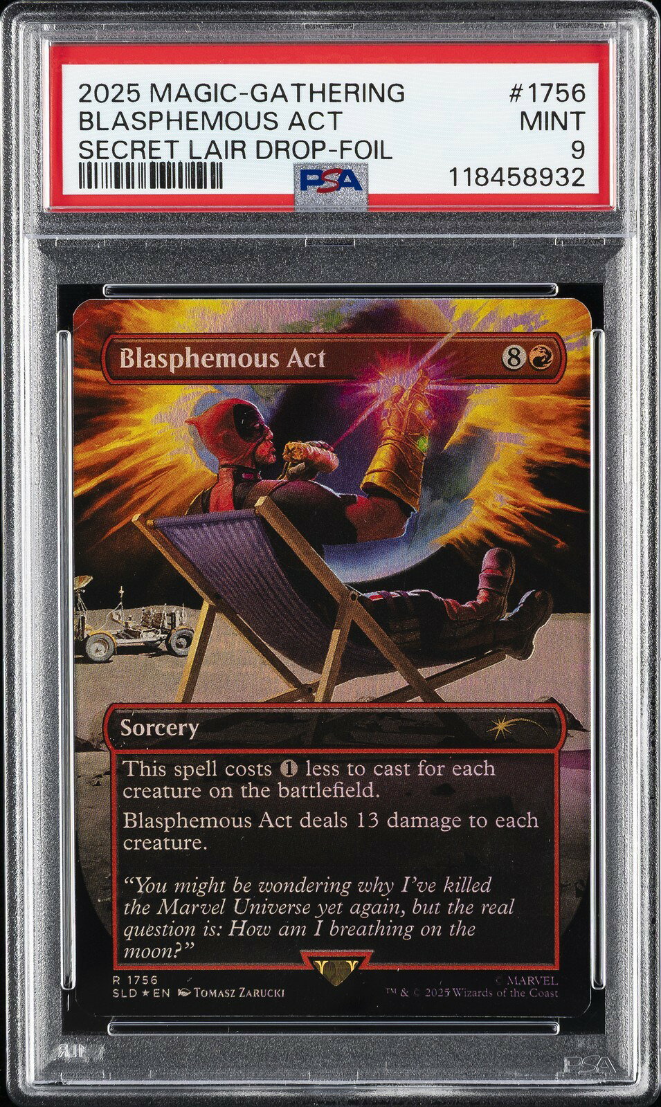 PRODUCT DETAILS 【商品情報】・鑑定機関：PSA・グレード：9・カード名（キャラクター）：Blasphemous Act (Marvel's Deadpool)・年式・シリーズ（セット名）：2025 MTG Secret La...