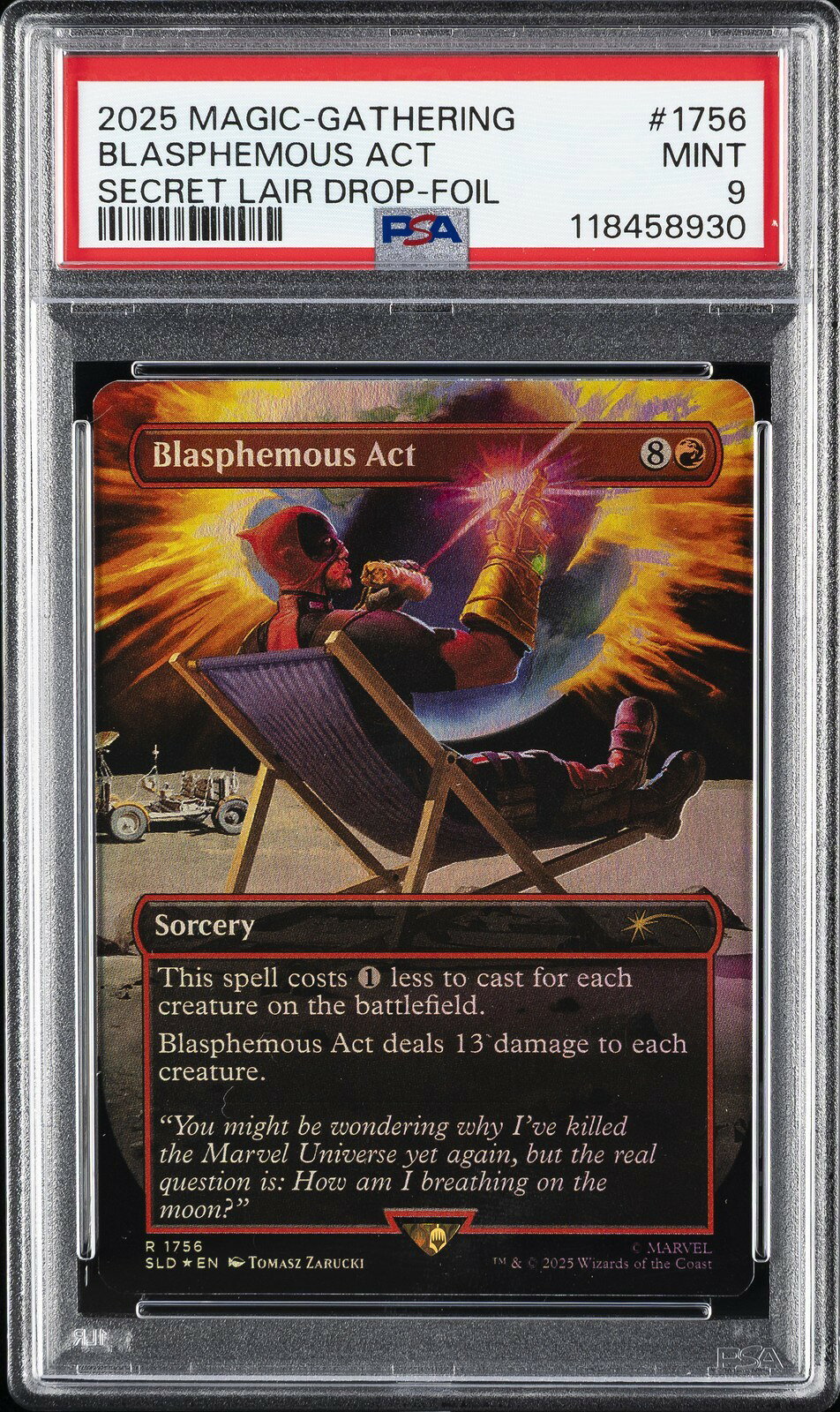 PRODUCT DETAILS 【商品情報】・鑑定機関: PSA・グレード: 9・カード名（キャラクター）: BLASPHEMOUS ACT・年式・シリーズ（セット名）: 2025 SECRET LAIR DROP MARVEL'S DEA...