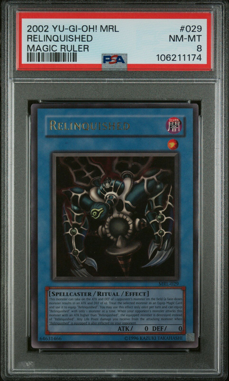 PRODUCT DETAILS 【商品情報】・鑑定機関: PSA・グレード: 8・カード名（キャラクター）: RELINQUISHED・年式・シリーズ（セット名）: 2002 MRL-MAGIC RULER・カード番号: #029・種別: ...