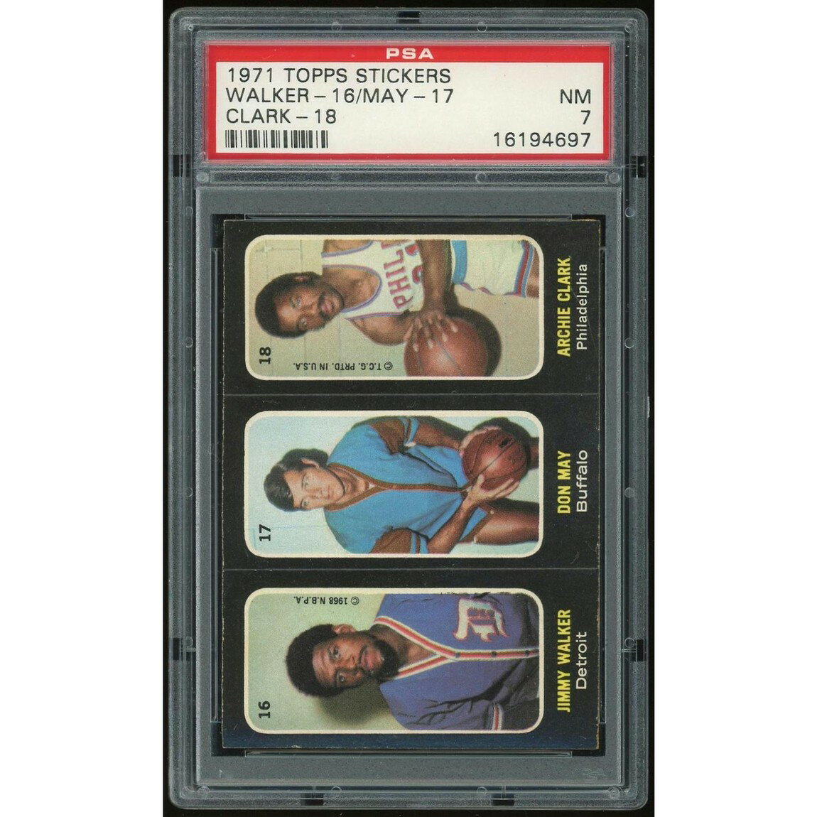 PRODUCT DETAILS NBA 1971/72 Topps Stickers ウォーカー #16 / メイ #17 / クラーク #18 PSA7 鑑定済【中古】【商品情報】・鑑定機関：PSA・グレード：7・選手：ウォーカー選手、メ...