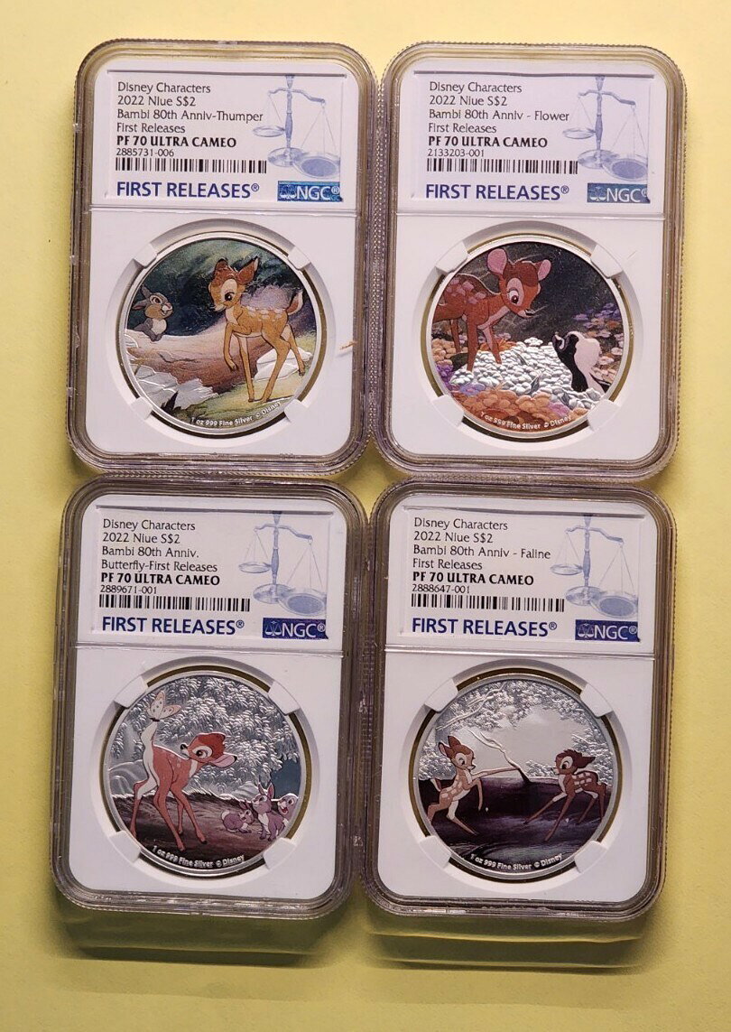 PRODUCT DETAILS 【商品情報】・鑑定機関: NGC・グレード: PF70 ULTRA CAMEO FIRST RELEASES・発行年・発行国: 2022年・ニウエ・額面: 2ドル・テーマ・シリーズ: バンビ 80周年記念・素...