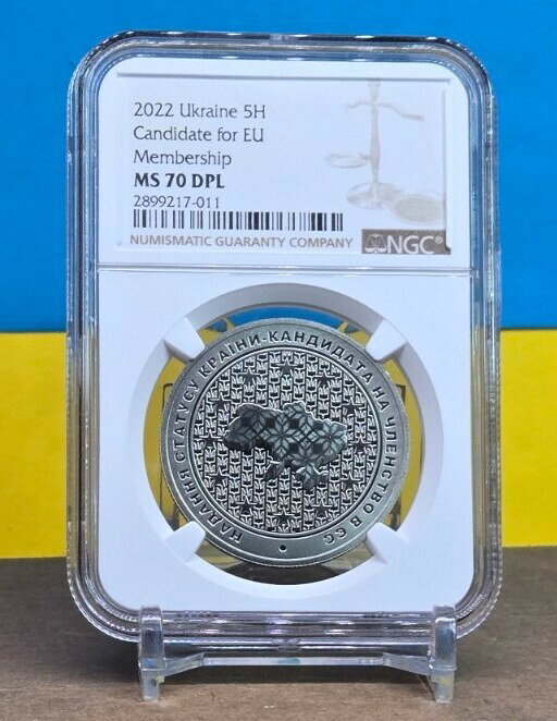 PRODUCT DETAILS 【商品情報】・鑑定機関：NGC・グレード：MS70 DPL・発行年・発行国：2022年 ウクライナ・額面：5フリヴニャ・テーマ・シリーズ：EU加盟候補国ステータス獲得【コンディション】・第三者鑑定機関NGCに...