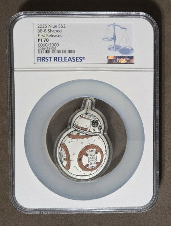 PRODUCT DETAILS 【商品情報】・鑑定機関: NGC・グレード: PF70 ULTRA CAMEO FIRST RELEASES・発行年・発行国: 2025年 ニウエ・額面: 2ドル・テーマ・シリーズ: スターウォーズ：ドロイド...