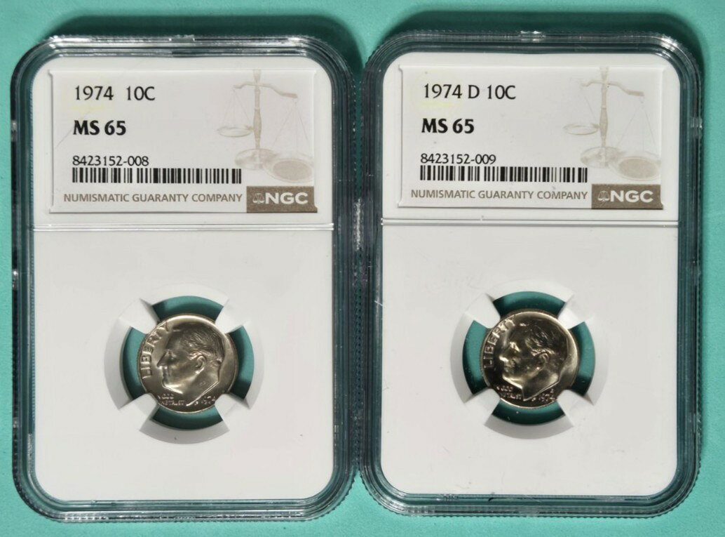 PRODUCT DETAILS 【商品情報】・鑑定機関:NGC・グレード:MS65・発行年・発行国:1974年・アメリカ・額面:10セント・テーマ・シリーズ:ルーズベルト ダイム 2枚セット・素材・重量:クラッド貨【コンディション】・第三者...