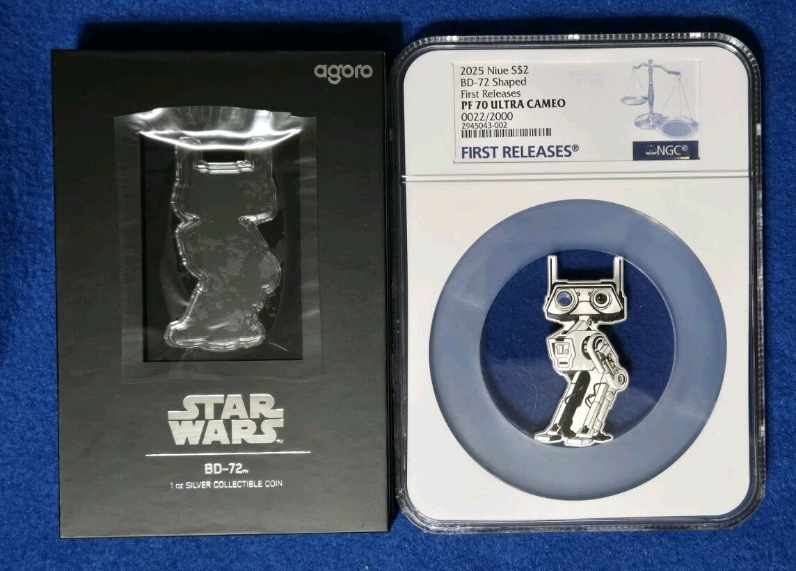 PRODUCT DETAILS 【商品情報】・鑑定機関：NGC・グレード：PF70 ULTRA CAMEO (FIRST RELEASES)・発行年・発行国：2025年 ニウエ・額面：2ドル・テーマ・シリーズ：スターウォーズ ドロイドシリー...