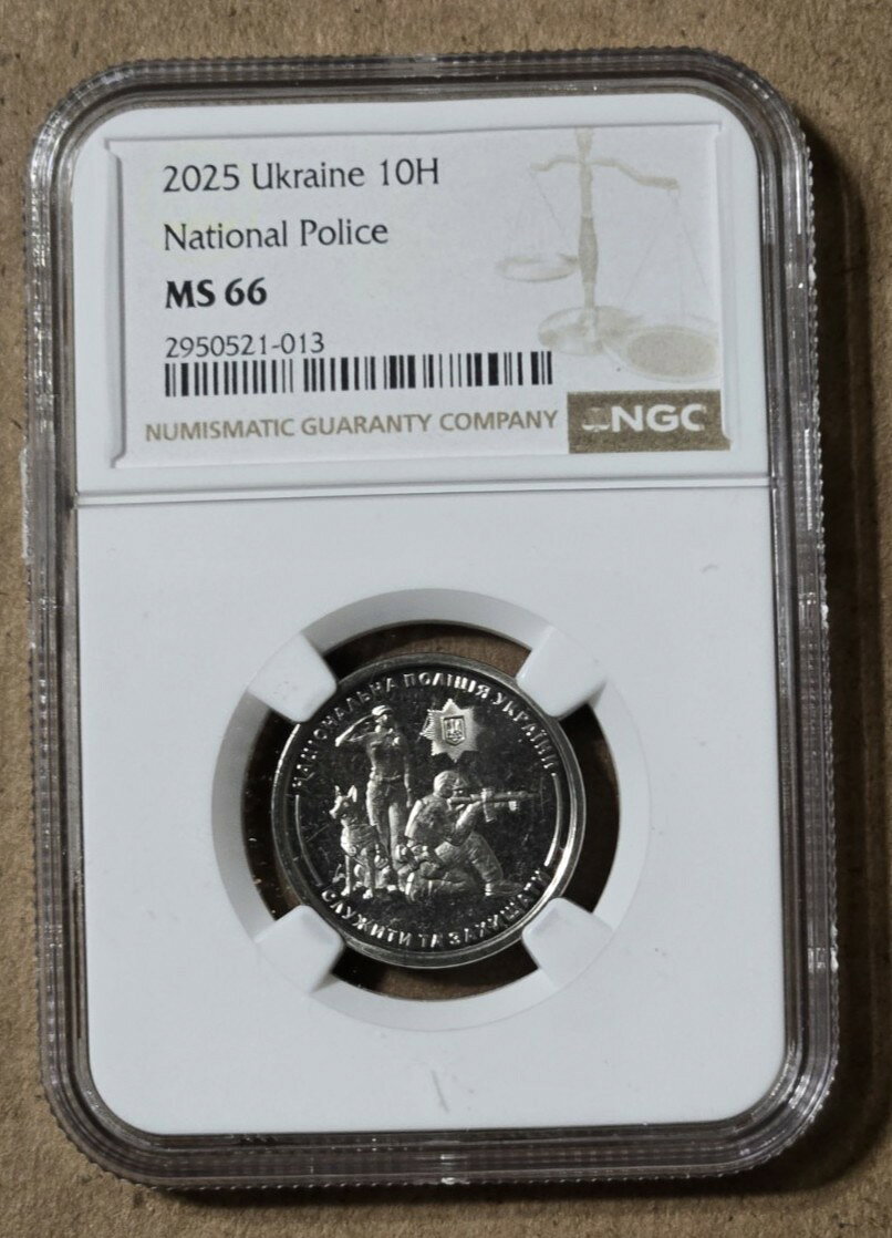 PRODUCT DETAILS 【商品情報】・鑑定機関: NGC・グレード: MS66・発行年・発行国: 2025年 ウクライナ・額面: 10グリブナ・テーマ・シリーズ: ウクライナ国家警察・素材・重量: 12.4g【コンディション】・第三...