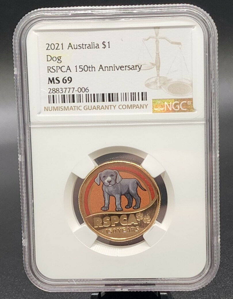 PRODUCT DETAILS 【商品情報】・鑑定機関: NGC・グレード: MS69・発行年・発行国: 2021年 オーストラリア・額面: 1ドル・テーマ・シリーズ: RSPCA150周年記念 犬・素材・重量: カラー・フロステッド・アン...