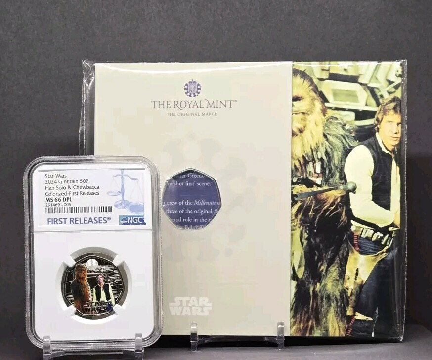 PRODUCT DETAILS 【商品情報】・鑑定機関：NGC・グレード：MS66 DPL FR・発行年・発行国：2024年 イギリス・額面：50ペンス・テーマ・シリーズ：スター・ウォーズ ハン・ソロ＆チューバッカ・素材：カラー硬貨・鑑定番...