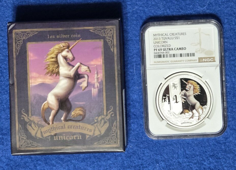 PRODUCT DETAILS 【商品情報】・鑑定機関: NGC・グレード: PF69 UC・発行年・発行国: 2013年・ツバル・額面: 1ドル・テーマ・シリーズ: 神話上の生物 ユニコーン・素材・重量: 銀(.999)・1オンス・鑑定番...