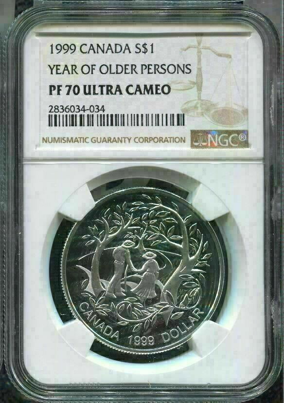 PRODUCT DETAILS 【商品情報】・鑑定機関:NGC・グレード:PF70 UC・発行年・発行国:1999年・カナダ・額面:1ドル・テーマ・シリーズ:国際高齢者年・素材・重量:25.175g【コンディション】・第三者鑑定機関NGCに...