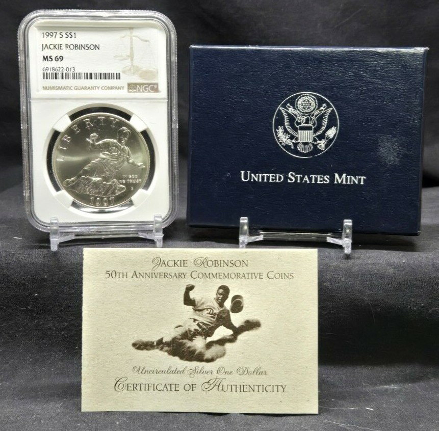 PRODUCT DETAILS 【商品情報】・鑑定機関:NGC・グレード:MS69・発行年・発行国:1997年・アメリカ・額面:1ドル・テーマ・シリーズ:ジャッキー・ロビンソン・素材・重量:銀貨【コンディション】・第三者鑑定機関NGCにより...