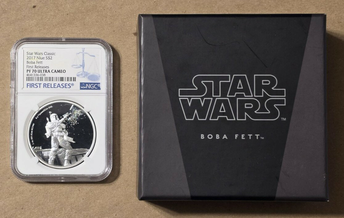 PRODUCT DETAILS 【商品情報】・鑑定機関: NGC・グレード: PF70 UC FR・発行年・発行国: 2017年・ニウエ・額面: 2ドル・テーマ・シリーズ: スター・ウォーズ ボバ・フェット マンダロリアン・素材・重量: 銀...