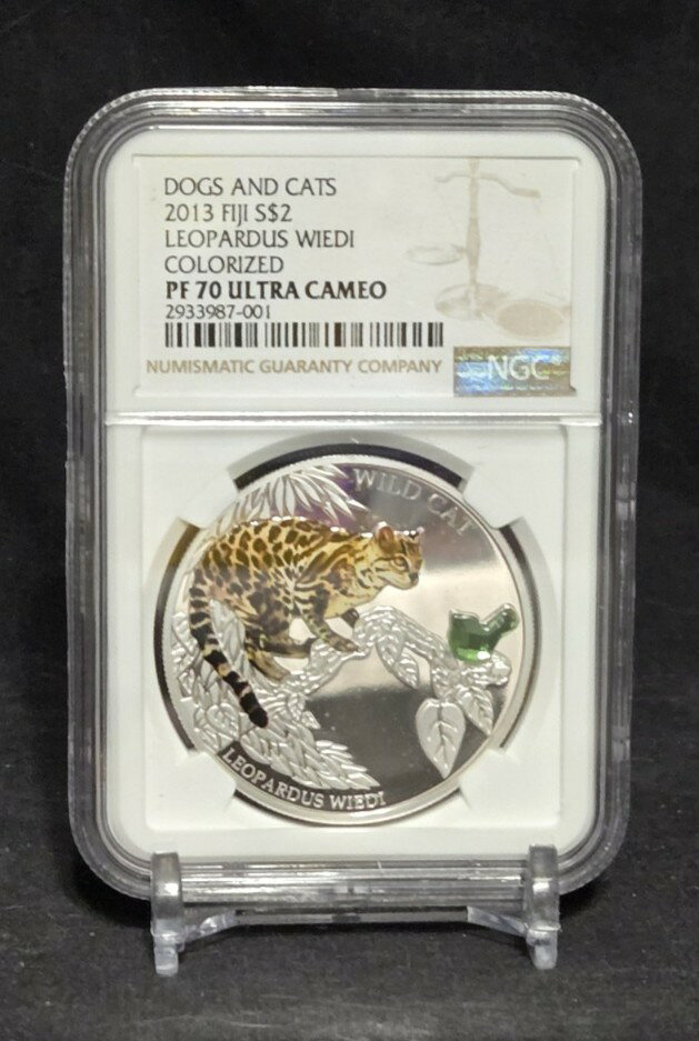 PRODUCT DETAILS 【商品情報】・鑑定機関: NGC・グレード: PF70 Ultra Cameo・発行年・発行国: 2013年・フィジー・額面: 2ドル・テーマ・シリーズ: キャッツ＆ドッグスシリーズ レオパルドゥス・ウィエデ...