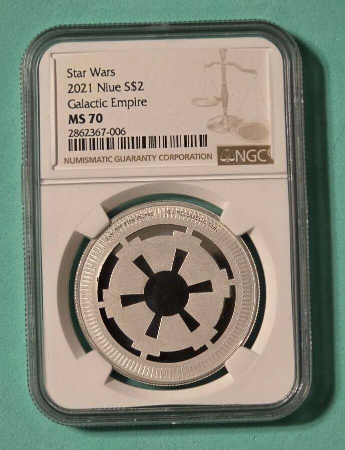 PRODUCT DETAILS 【商品情報】・鑑定機関：NGC・グレード：MS70・発行年・発行国：2021年 ニウエ・額面：2ドル・テーマ・シリーズ：スター・ウォーズ 銀河帝国 シンボル・素材・重量：銀（.999）・1オンス・鑑定番号：-...