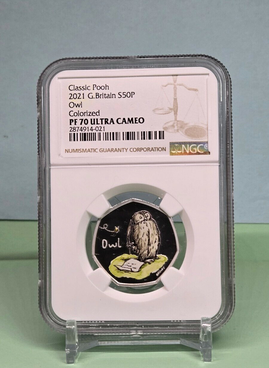 PRODUCT DETAILS 【商品情報】・鑑定機関:NGC・グレード:PF70 ULTRA CAMEO・発行年・発行国:2021年・イギリス・額面:50ペンス・テーマ・シリーズ:ディズニー くまのプーさん オウル（クラシック・プー）・素...