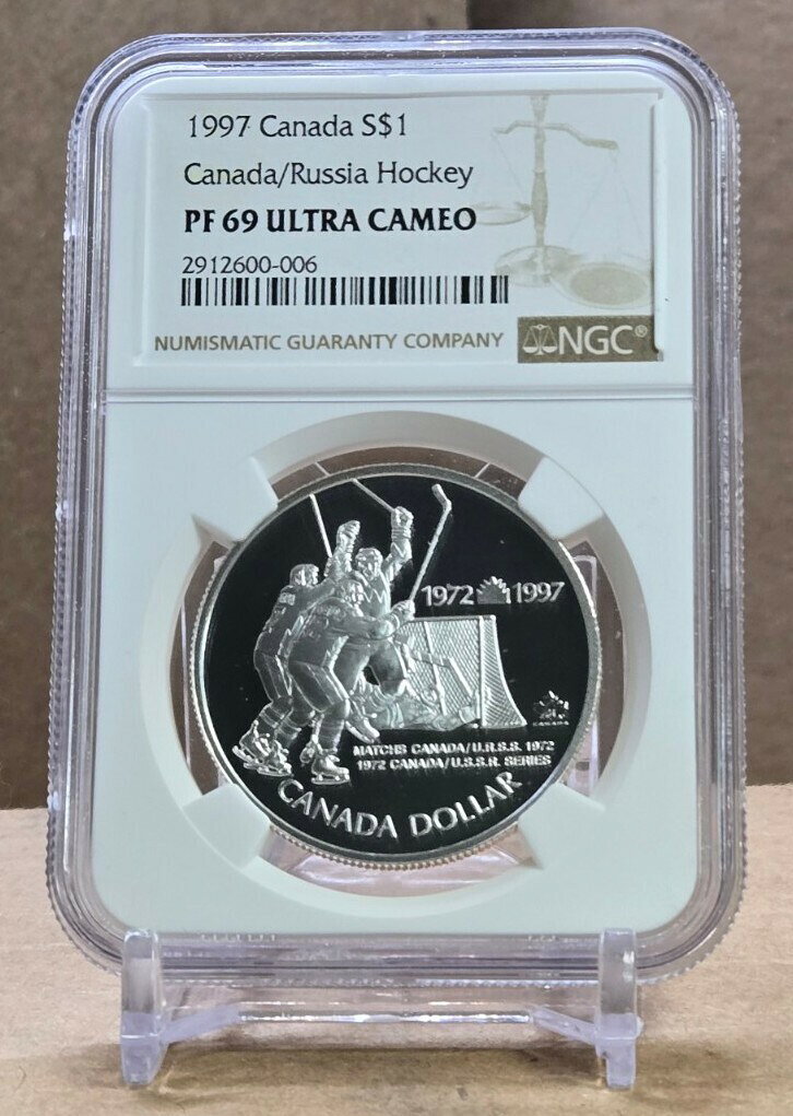 PRODUCT DETAILS 【商品情報】・鑑定機関:NGC・グレード:PF69 UC・発行年・発行国:1997年・カナダ・額面:1ドル・テーマ・シリーズ:1972年 カナダ・ロシア ホッケー 25周年記念・素材・重量:銀 31.39g【...